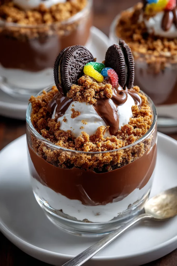 Layered Chocolate Pudding Dirt Cups with Crunchy Cookie Crumbs ...